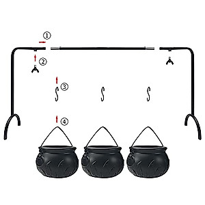 Halloween Decor - Halloween Party Decorations - Set of 3 Witches Cauldron Serving Bowls on Rack - Black Plastic Hocus Pocus Candy Bucket Cauldron for Indoor Outdoor Home Kitchen Decoration
