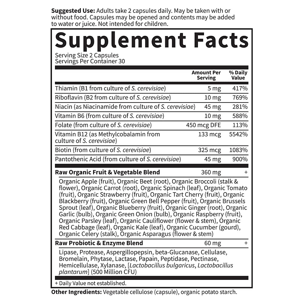 Garden of Life Raw B Complex - Vitamin Code - 60 Vegan Capsules, High Potency Vitamins for Energy & Metabolism with B2 Riboflavin, B1, B3, B6, Folate, B12 as Methylcobalamin & Biotin Plus Probiotics