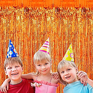 HalloweenDecorate 4 Pack Orange Foil Fringe Curtain Backdrop, 3.28Ftx8.2Ft Metallic Tinsel Foil Fringe Streamers Curtains for Party, Photo Booth Props, Birthday, 2022 Mother's Day Decoration Supplies