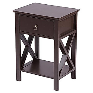 Brown Home Office Bedside Table，Nightstand, Side Table, End Table Storage Shelf Modern Bedside End Tables, Night Stands with Drawer and Storage Shelf for Bedroom Living Room Furniture 40 x 30 x 55cm
