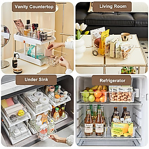 XIYAO 2 Tier Clear Organizer with Dividers and Wheels, Adjustable Under Sink Bathroom Closet organizer and Storage,Pull Out Medicine Cabinet organizer, Kitchen Pantry organizers and storage.