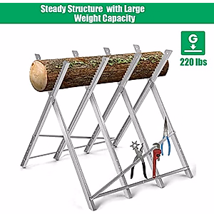 Goplus Portable Folding Sawhorse, Adjustable Steel Sawbuck for Firewood, Heavy Duty 220 lbs Sawhorse Work Table, Lightweight Log Wood Cutting Saw Horses Stand