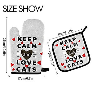 Keep Calm Love Cats Oven Mitts Pot Holder Set Kitchen Decor Cooking Stove Gloves Heat Resistant Hot Pads Recycled for BBQ Baking Grilling
