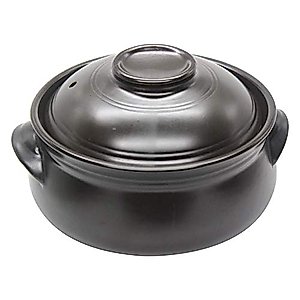 TIKUSAN Korean Ceramic Cooking Hot Pot Dolsot Bibimbap Stone Bowl, Korean Soup Food Earthenware with Lid 1.7 quarts