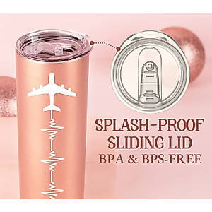 Onebttl Unique Flight Attendant Gifts for Women, Female Cabin Crew Members - Birthday, Holiday, Christmas gifts for Flight Attendant - 20 oz SS304 Rose Gold Stainless Steel Tumbler with Lid and Straw