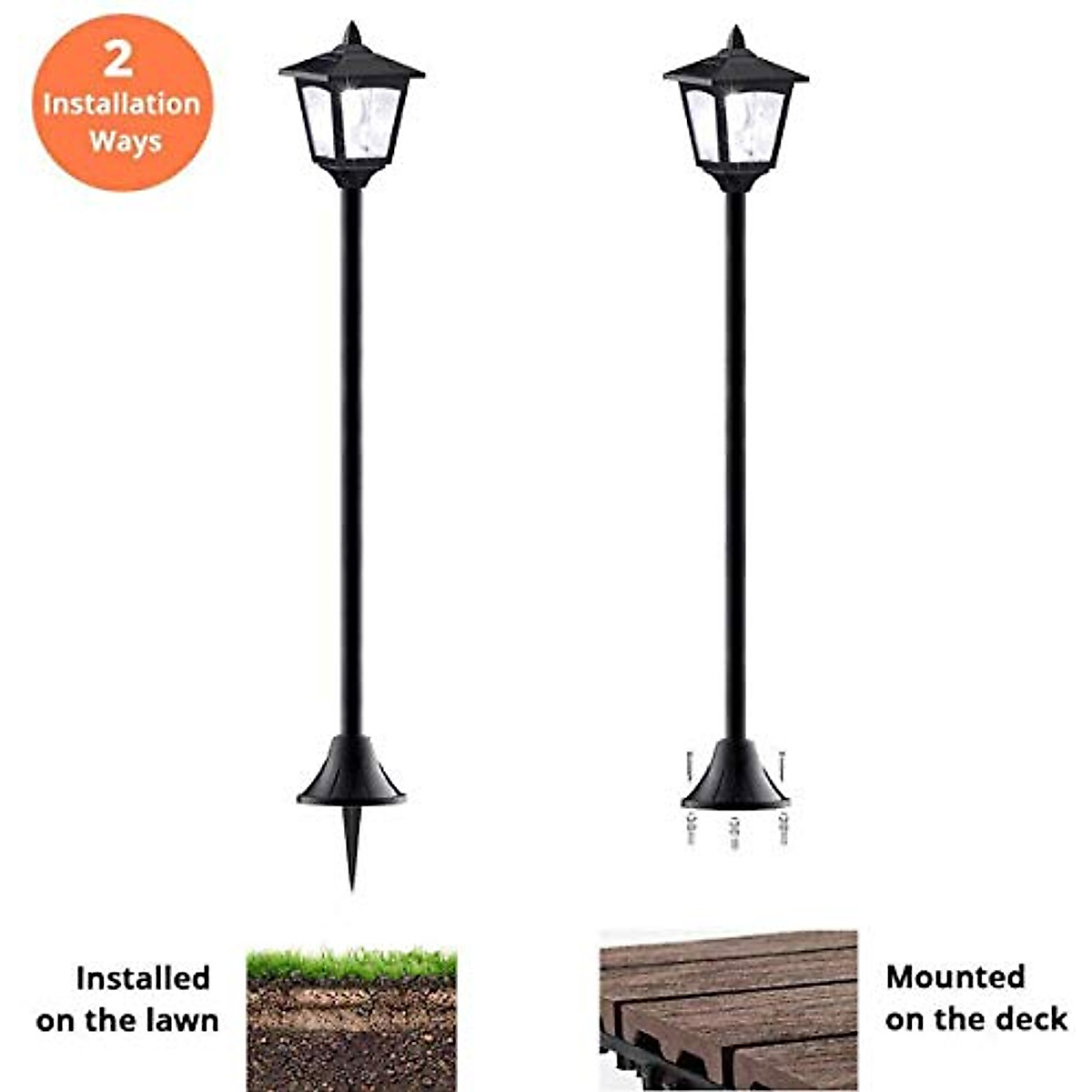 Greluna 40 Inches Mini Solar Lamp Post Lights Outdoor, Solar Powered Vintage Street Lights for Lawn, Pathway, Driveway, Front/Back Door, Pack of 2