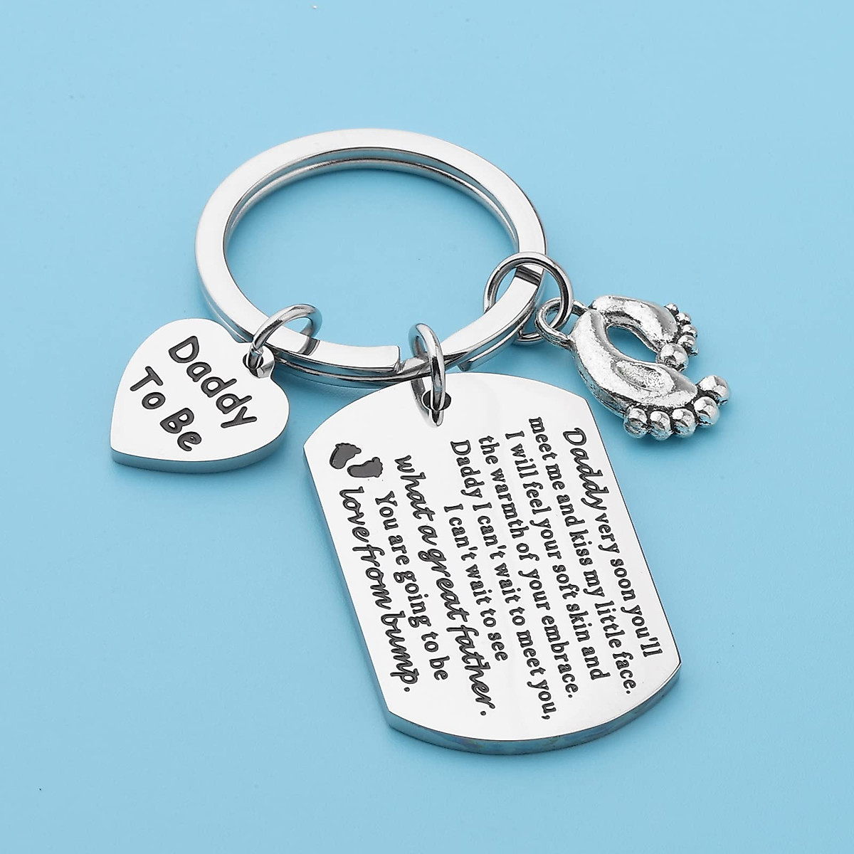 MYOSPARK Daddy To Be Gifts Daddy I Can't Wait To Meet You Keychain First Time Dads Gift Pregnancy Announcement Gift (Daddy Soon DKC)