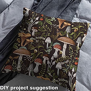 Mushroom Fabric for Sewing Supplies,Nature Burgundy Plant Outdoor Fabric by The Yard,Wild Botanical Leaves Fabric for Room Decor and Upholstery,1 Yard(Not Cotton)