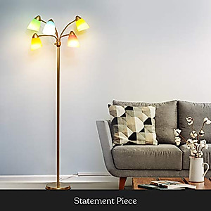 Brightech Medusa LED Floor Lamp – Multi-Head Dimmable Floor Lamp for Living Rooms & Offices – Tall Lamp with Interchangeable Shades, Adjustable Standing Lamp for Bedroom Reading – Brass/Gold