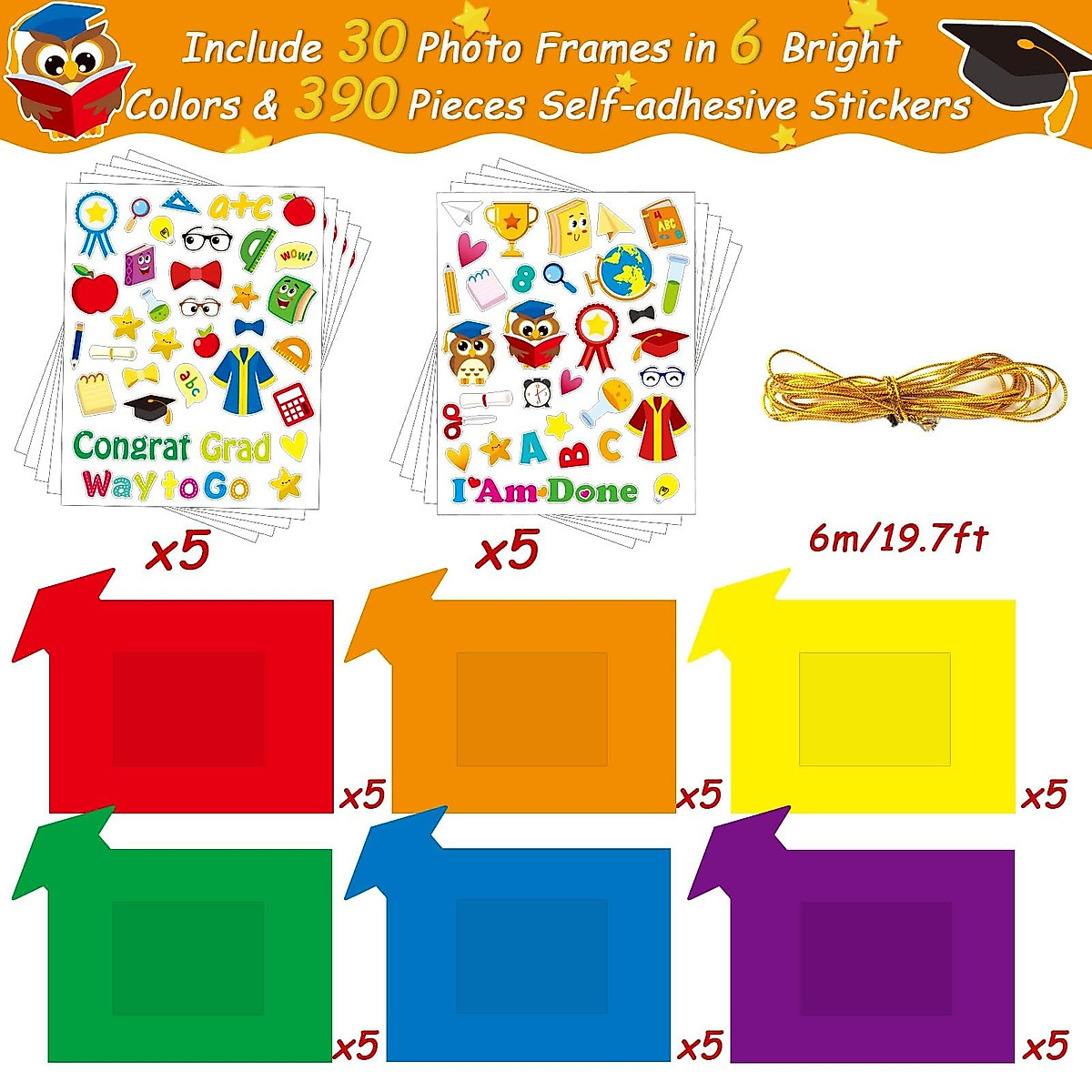 chiazllta 30 Packs Graduation Picture Frame Craft Kits for Kids Congrats Grad DIY Craft Art 2025 Graduation Party Decoration Favor Home Classroom Game Activities