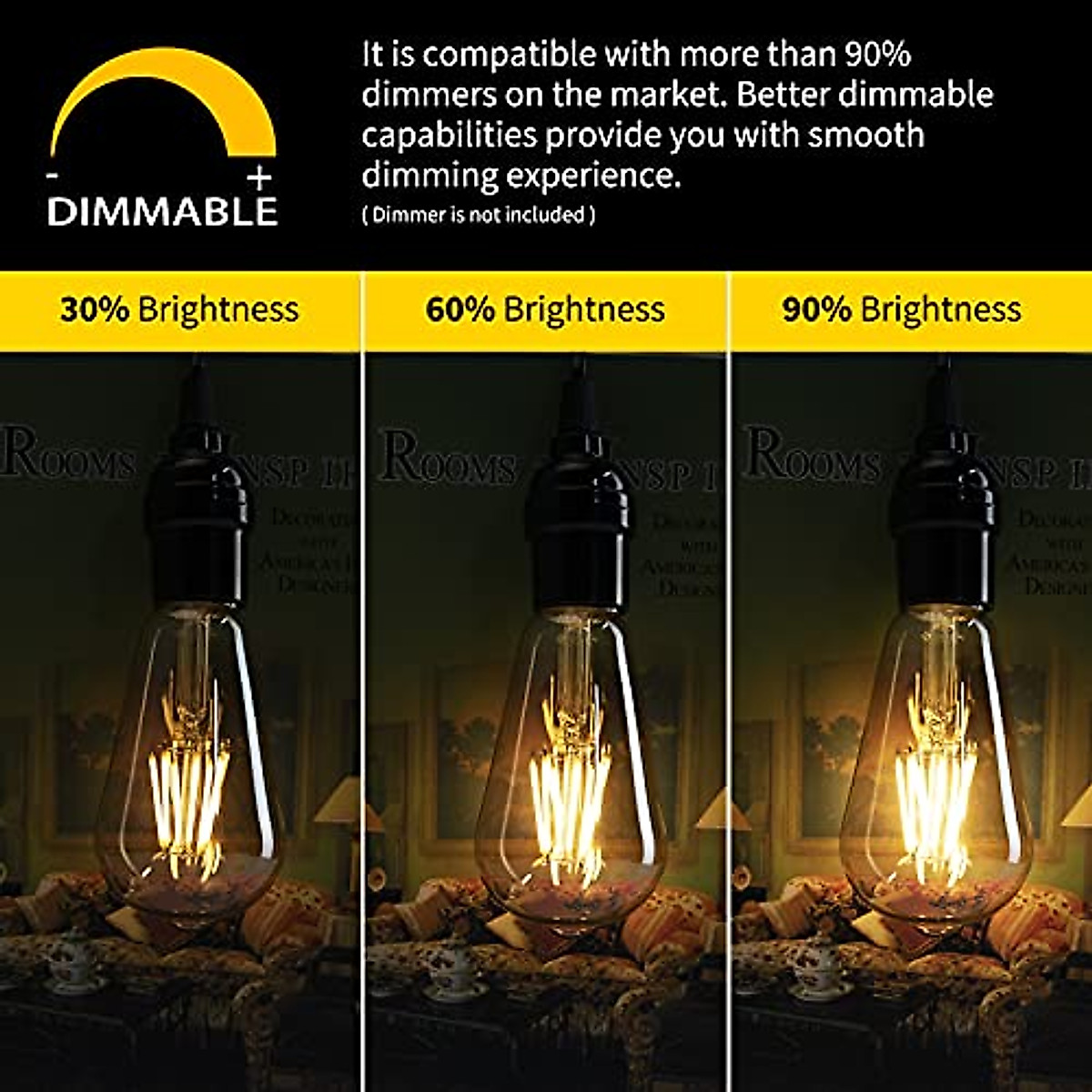 Brightown LED Edison Bulb, 10 Packs 60 Watt Equivalent 6W Dimmable LED Filament Bulb, E26 Base Vintage Amber Bulbs, 2700K Warm White, 470 Lumen