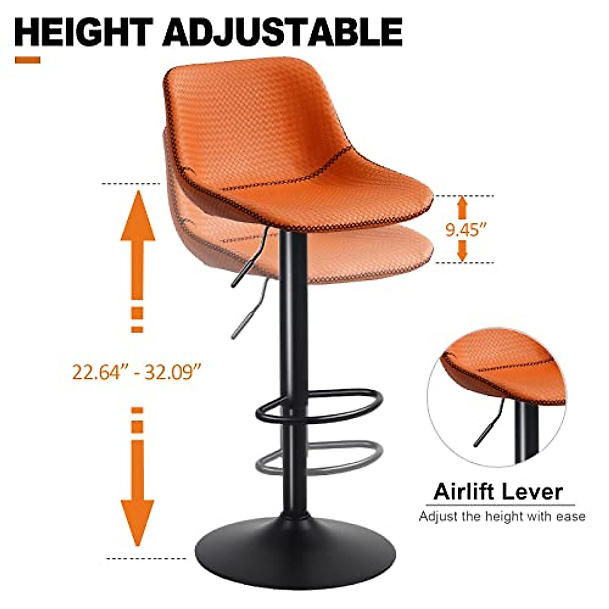 YOUNUOKE Bar Stools Set of 2 Modern Faux Leather Swivel Counter Height Barstools with Back Adjustable Tall Bar Stool Chairs for Kitchen Islands