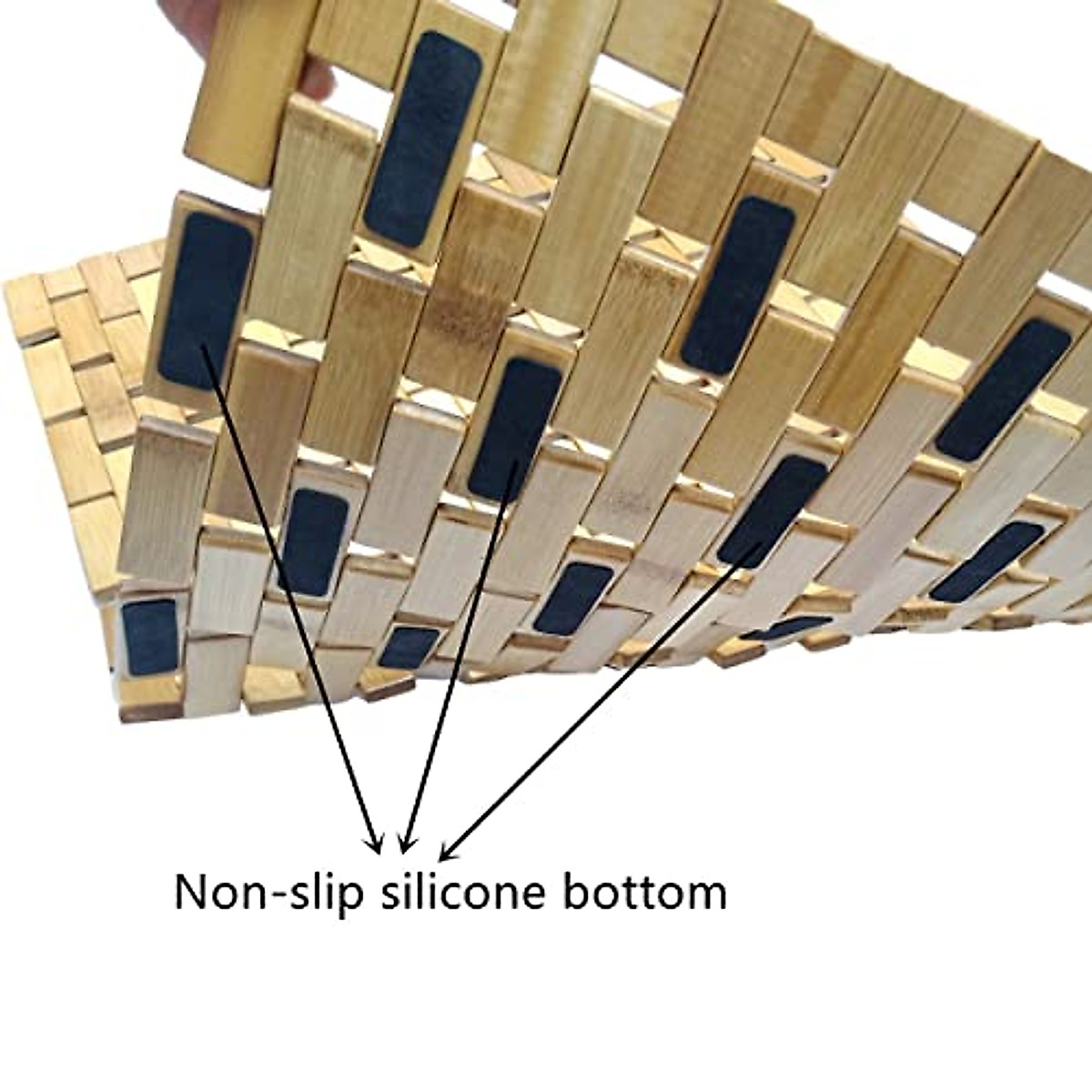 HJJKKH Bamboo Bath Mat with 15.7X23.6 inch,Nature Bamboo Bathroom Mat,Roll-Up and Foldable Bamboo Shower Mat,Non Slip Shower Tub Mat for Bathtub, Shower,Sauna,Hot Tub