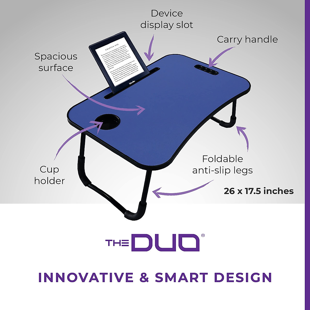 THE DUO Laptop Workstation for Bed and Sofa - Foldable Laptop Table, Portable Table for Bed, Lap Desk for Working, Reading, Eating - Marble, 26 x 17.5 inches
