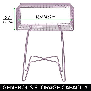 mDesign Modern Industrial Side Table, Storage Shelf, 2-Tier Metal Minimal End Table, Metallic Caged Grid - Accent Furniture for Living Room, Bedroom, Office, Dorm, Concerto Collection, Light Purple