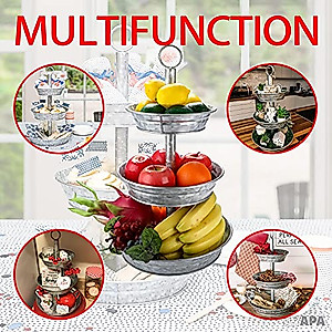ELLDOO 3 Tier Serving Tray, Farmhouse Metal Tiered Galvanized Serving Tray Stand for Kitchen Dining Party and Wedding Decor, Rustic Home Organizer Tray for Storage Cupcake Dessert Fruit
