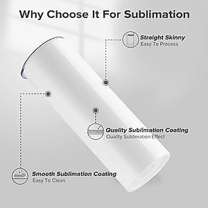 FASTSUB 30 oz Sublimation Tumbler Blank Bulk Cups Straight Skinny Stainless Steel Double Wall Vacuum Insulated with Lids and Straws Brush Silicone Coaster Ribbon for Tumbler Heat Press White 12 Pack