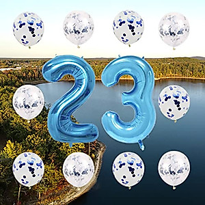 12pcs Blue Balloon Set Number 37 Balloon Kit Giant 37 Digital Foil Balloon Confetti Latex Helium Balloon Party Favors for 37th Birthday Wedding Anniversary Engagement Photo Props,37th Birthday Party