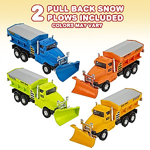 ArtCreativity Pull Back Snow Plow Toys, Set of 2, Diecast Metal Kids’ Pullback Toys, Cool Car Toys for Boys and Girls, Snowplow Trucks for Children, Great Gift or Birthday Party Favors