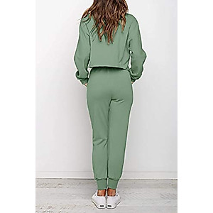 ZESICA Women's Long Sleeve Crop Top and Pants Pajama Sets 2 Piece Jogger Long Sleepwear Loungewear Pjs Sets,Green,Large