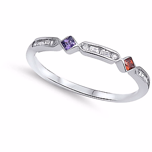 Simulated Garnet Simulated Amethyst Thin Stackable Ring .925 Sterling Silver Band Size 5