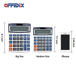OFFIDIX Basic Office Calculators,Solar and Battery Dual Power Electronic Calculator Portable Large LCD Display Calculator Big Numbers Desktop Calculator (Big Size)