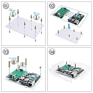 GeeekPi Acrylic Set-top Box Kit for Raspberry Pi, Pi 4 Case with 4010 Fan 5V (Blue LED Light) + Pi 4 Heatsinks + Extension Board for Raspberry Pi 4 Model B