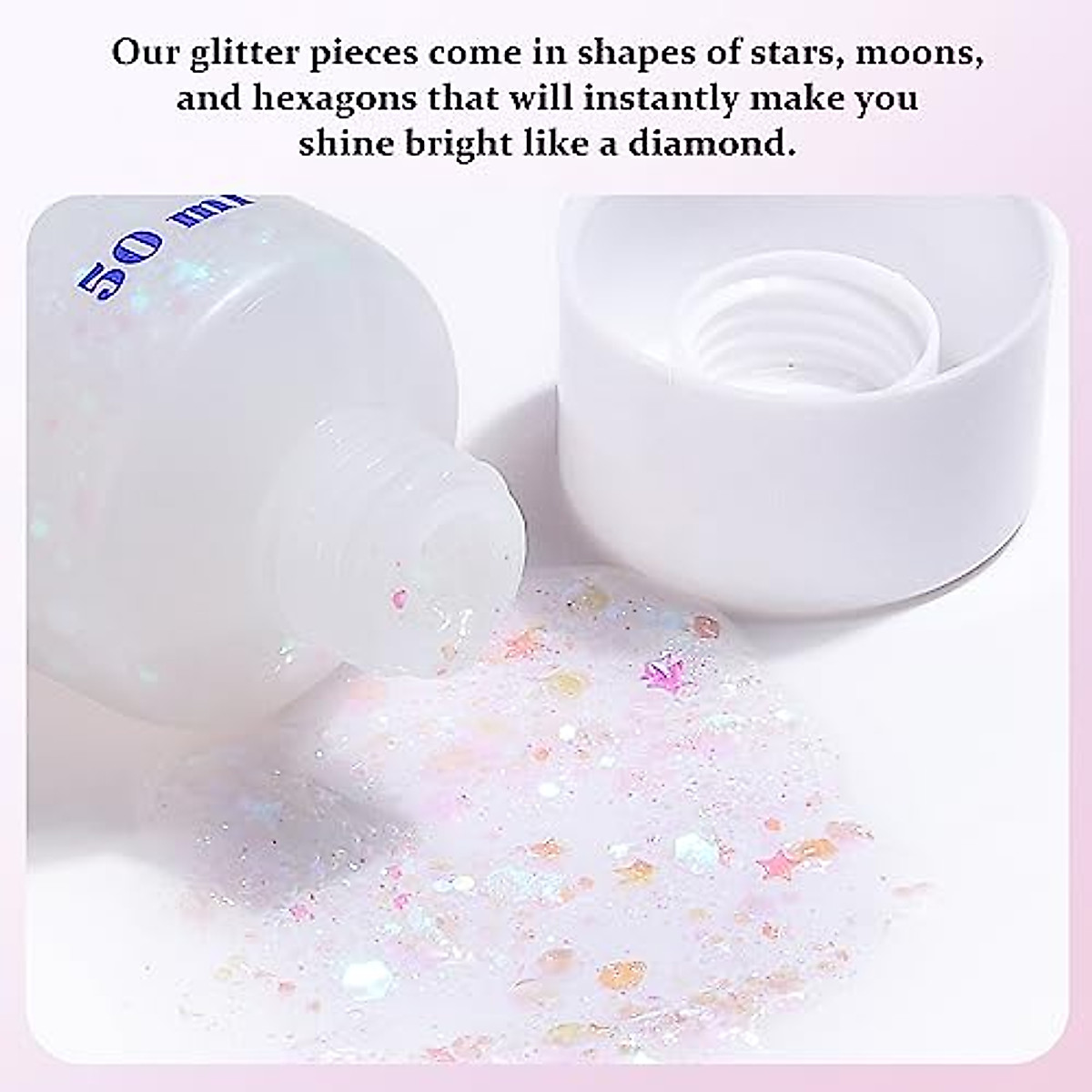 TEOYALL Long Lasting Body Glitter Holographic Sparkling Cosmetic Grade Chunky Glitter for Face Hair (White)