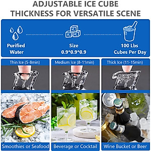 Commercial Ice Maker, 100lbs/24H, Ice Maker Machine, 50 Ice Cubes in 8-15 Minutes, Freestanding Cabinet Ice Maker with 33lbs Storage Capacity for Bar Home Office Restaurant, 2 Water Inlet Modes