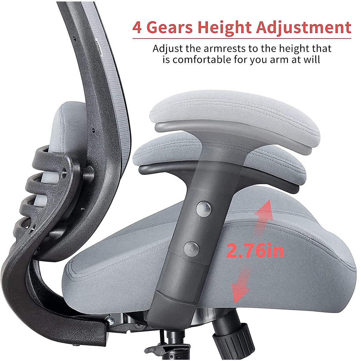 LONGBOSS Office Chair Ergonomic Desk Chair Mesh Computer Chair Height Adjusting Arm Waist Support Function -Grey