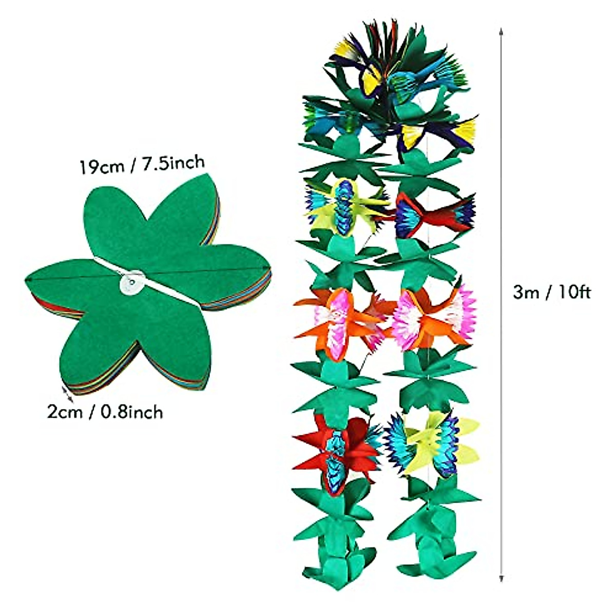 KESOTE 3 Pack Tropical Paper Flower Garland Decorations, Tissue Flower Banner for Hawaiian Luau Summer Tiki Bar Tropical Party Decor