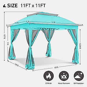 Joyside 11'x11' Pop Up Gazebo for Patios Gazebo Canopy Tent with Sidewalls Outdoor Gazebo with Mosquito Netting Pop Up Canopy Shelter Wedding Tent with Aqua Shade(Aqua Blue)