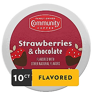 Community Coffee Strawberries & Chocolate Flavored 10 Count Coffee Pods, Medium Roast Compatible with Keurig 2.0 K-Cup Brewers, 10 Count (Pack of 1)