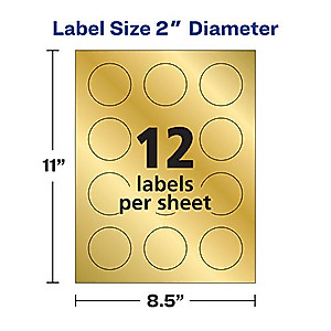 Avery Printable Embossed Foil Round Labels, 2" Diameter, Gold, 96 Customizable Labels (22831)