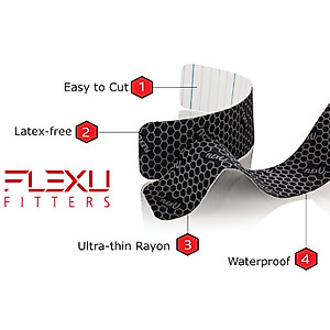 FlexU Synthetic Kinesiology Tape; Single Roll (Pre-Cut or Continuous); Advanced Strength and Flexibility Properties; Longer Lasting Therapeutic Recovery Tape;(pre-cut back)