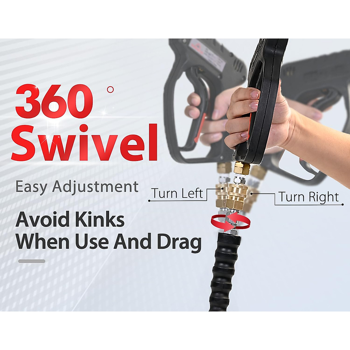 YAMATIC 3/8" Pressure Washer Hose 50FT Hot Water Power Washer Hose Max 212°F with Swivel Quick Connect, 4000 PSI Commercial Grade Steel Wire Braided & Synthetic Rubber Jacket, Kink Resistant