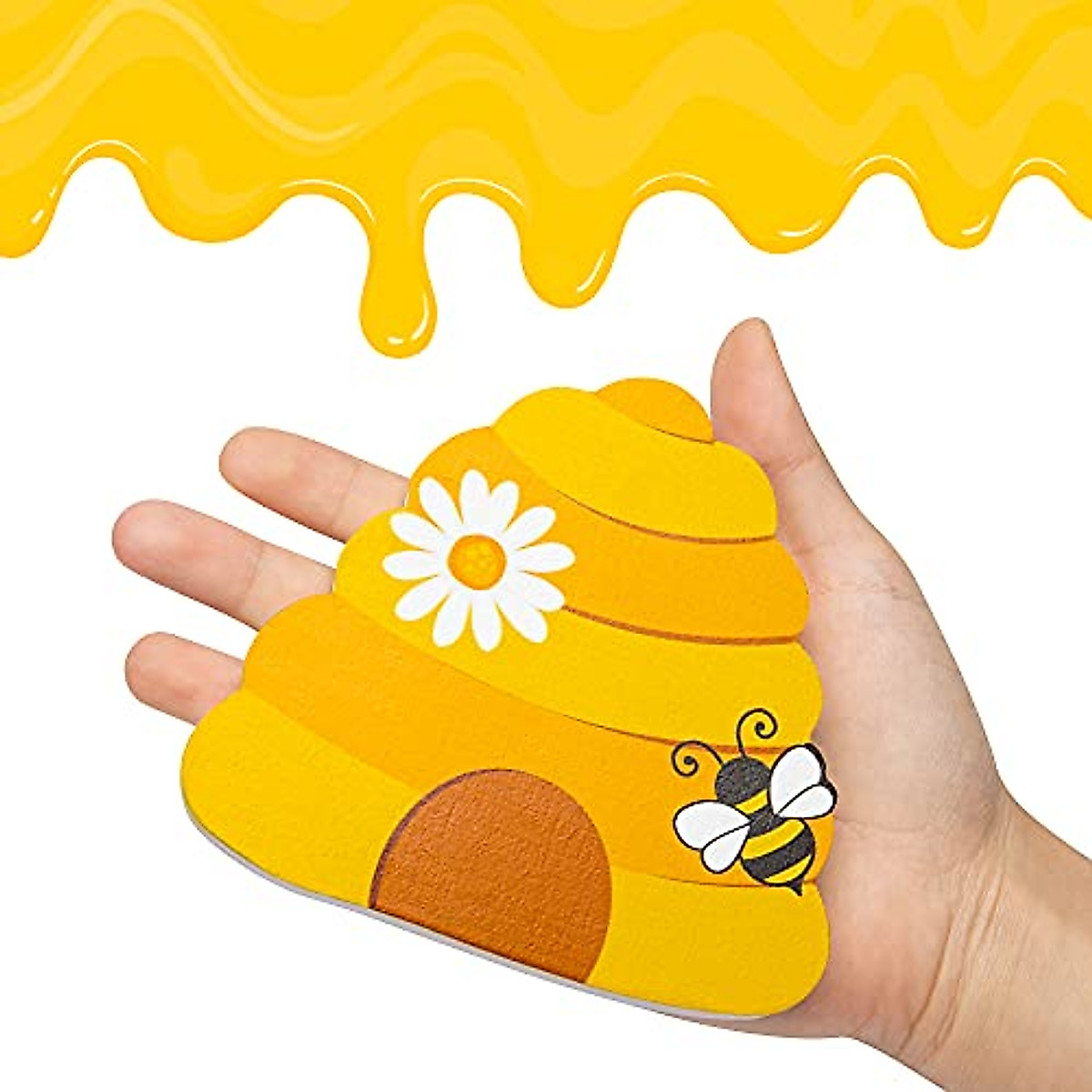 K1tpde 3PCS Farmhouse Honey Bee Tiered Tray Sign, Wooden Honey Bee Tiered Tray Sign Decoration, Bee Sign Kitchen Table Decor, Wooden Honey Sign for Garden Party Decor, Bee Happy Kitchen Decor