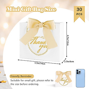 SHAIDOJIO 30Pack Small Thank You Gift Bags with Handle, Mini White Gift Bags Candy Bags Bulk with Bow Ribbon, Party Favor Bag for Wedding, Birthday, Bridal Shower, Baby Shower (5.5x2.5x4.7 Inch)