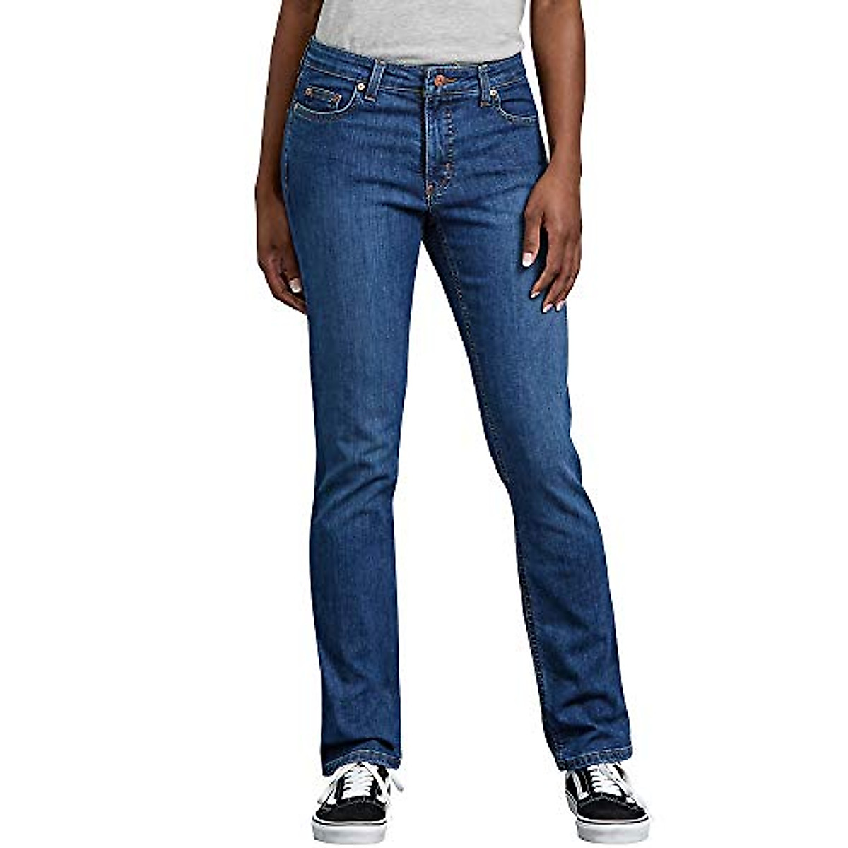 Dickies Women's Perfect Shape Denim Jean-Straight Stretch, stonewashed indigo blue, 12RG