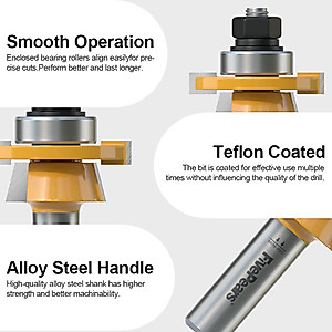 Fivepears Shaker Rail and Stile Router Bits Set 1/2 Inch Shank, 3/8 Inch Cutting Depth, Up to 7/8 Inch Stock, Shaker Style Router Bit for Making Kitchen Cabinet Door Wood Flooring Raise Panel.