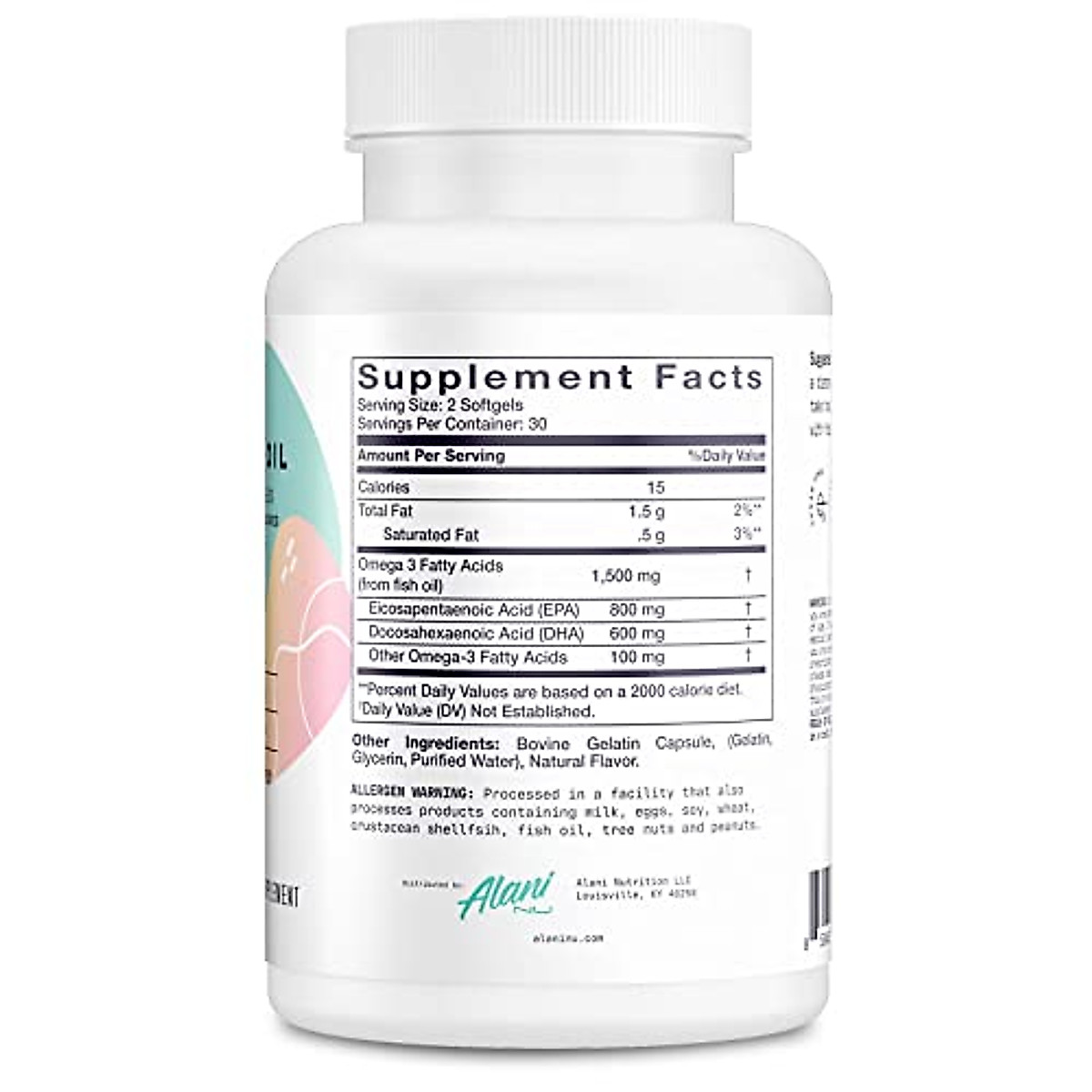 Alani Nu Omega 3 Fish Oil, 1500MG, 800mg EPA, 600mg DHA, Gluten-Free, (60 Softgels) 30 Servings