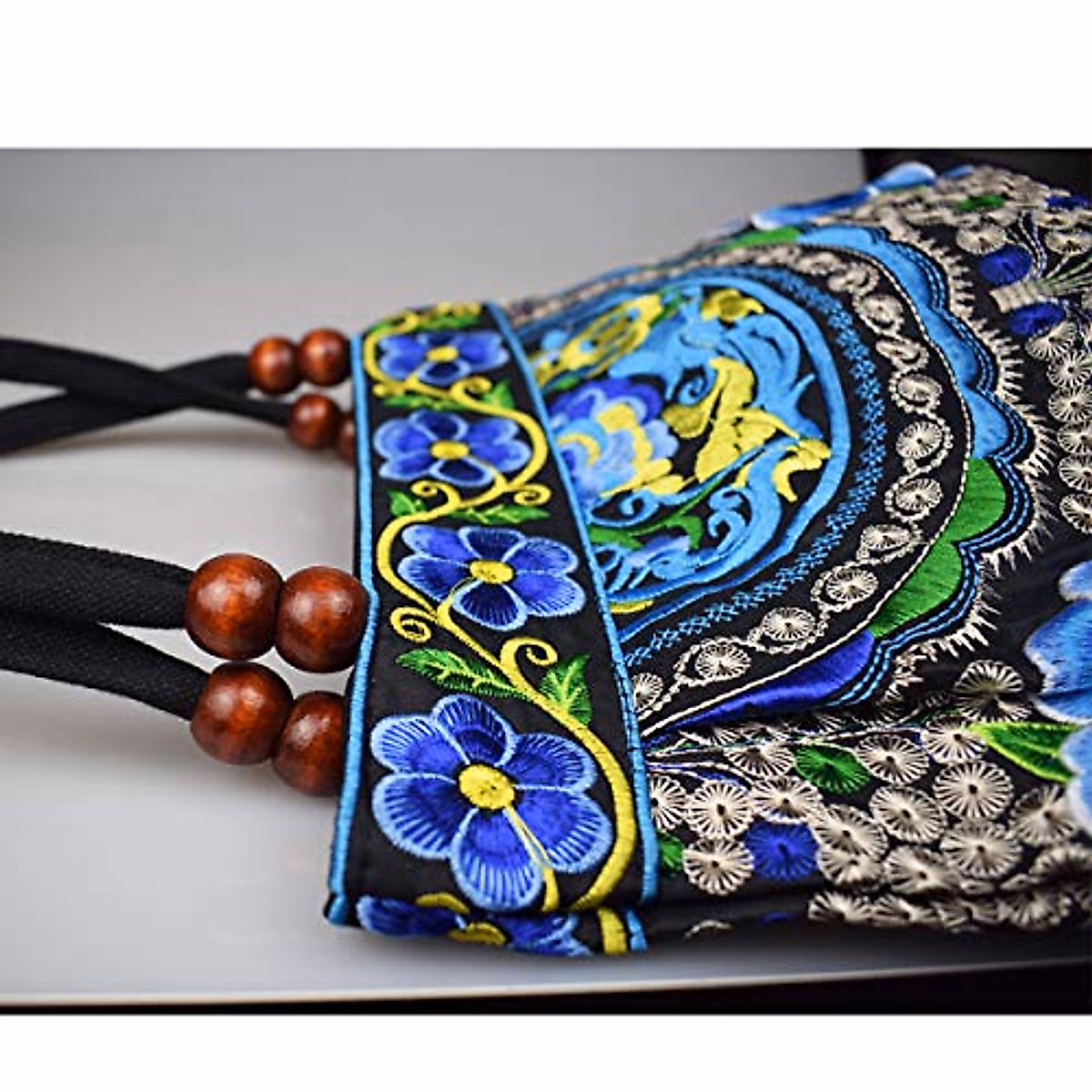 Women's Unique Vintage Hobo Tote Bags Embroidered Floral Shoulder Handbags for lady (APPLE-BLUE), Medium