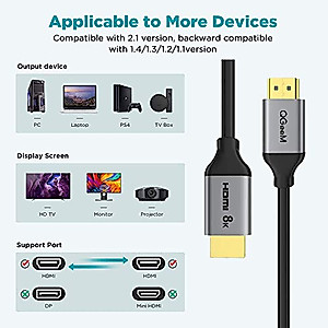 QGeeM 8K HDMI Cable 6FT 48Gbps Ultra High Speed HDMI Cord,Compatible with Apple TV,Roku,Samsung QLED,Sony LG,Nintendo Switch,Playstation,PS5,PS4,Xbox One Series X,Ultra HD HDMI 2.1 Cable