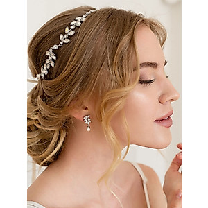 SWEETV Cubic Zirconia Pearl Wedding Bridal Earrings for Brides Bridesmaids, Silver Pearl Drop Earrings for Women Prom Jewelry Gifts