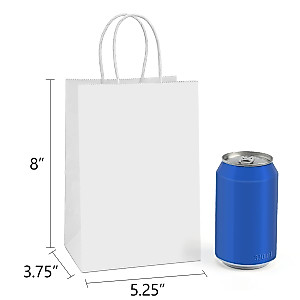 BagDream Gift Bags 100Pcs 5.25x3x8 Small Paper Gift Bags with Handles Bulk, White Kraft Paper Bags for Party favor, Retail, Grocery Sacks