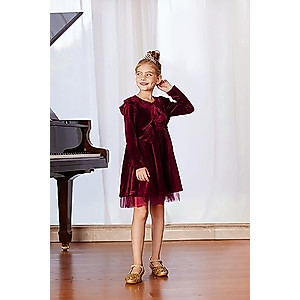 GRACE KARIN Girls Red Velvet Dress Crew Neck Christmas Fall Winter Party Dresses Size 5-6