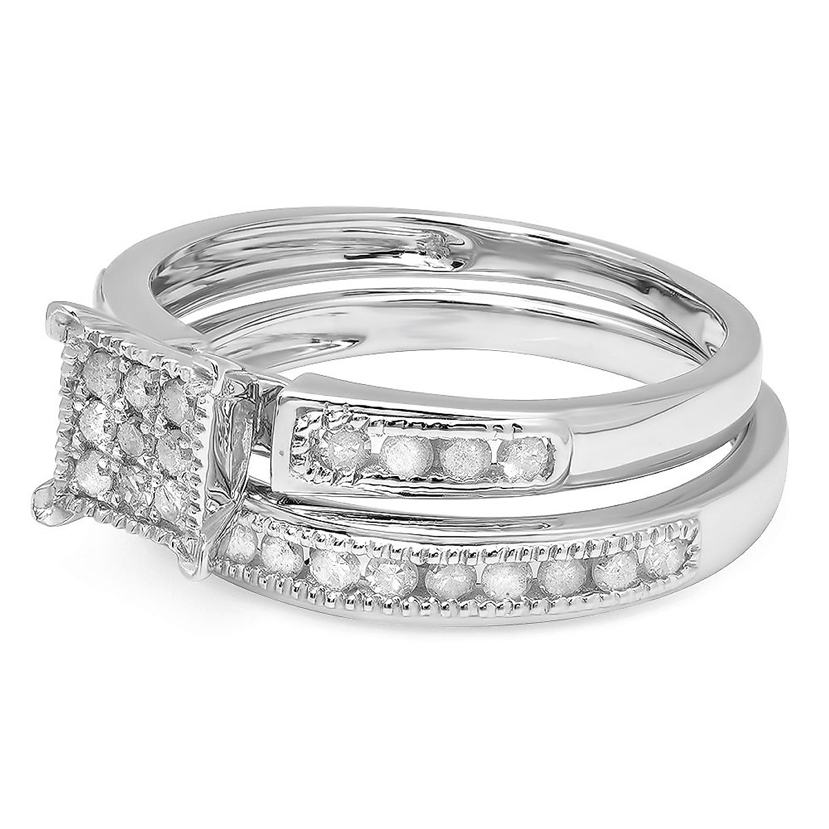 Dazzlingrock Collection 0.50 Carat (Cttw) Sterling Silver Round White Diamond Women Engagement Ring Set 1/2 CT, Size 7.5