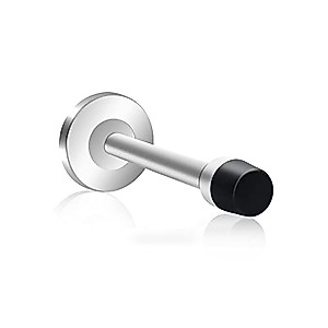 Door Stoppers 6 inch Door Stops Heavy Duty RustProof Stainless Steel Screw-in Door Holder with BabyProof Black Rubber Bumper Tips - Protects Your Walls - Long Door Stop Silver 1 Pack