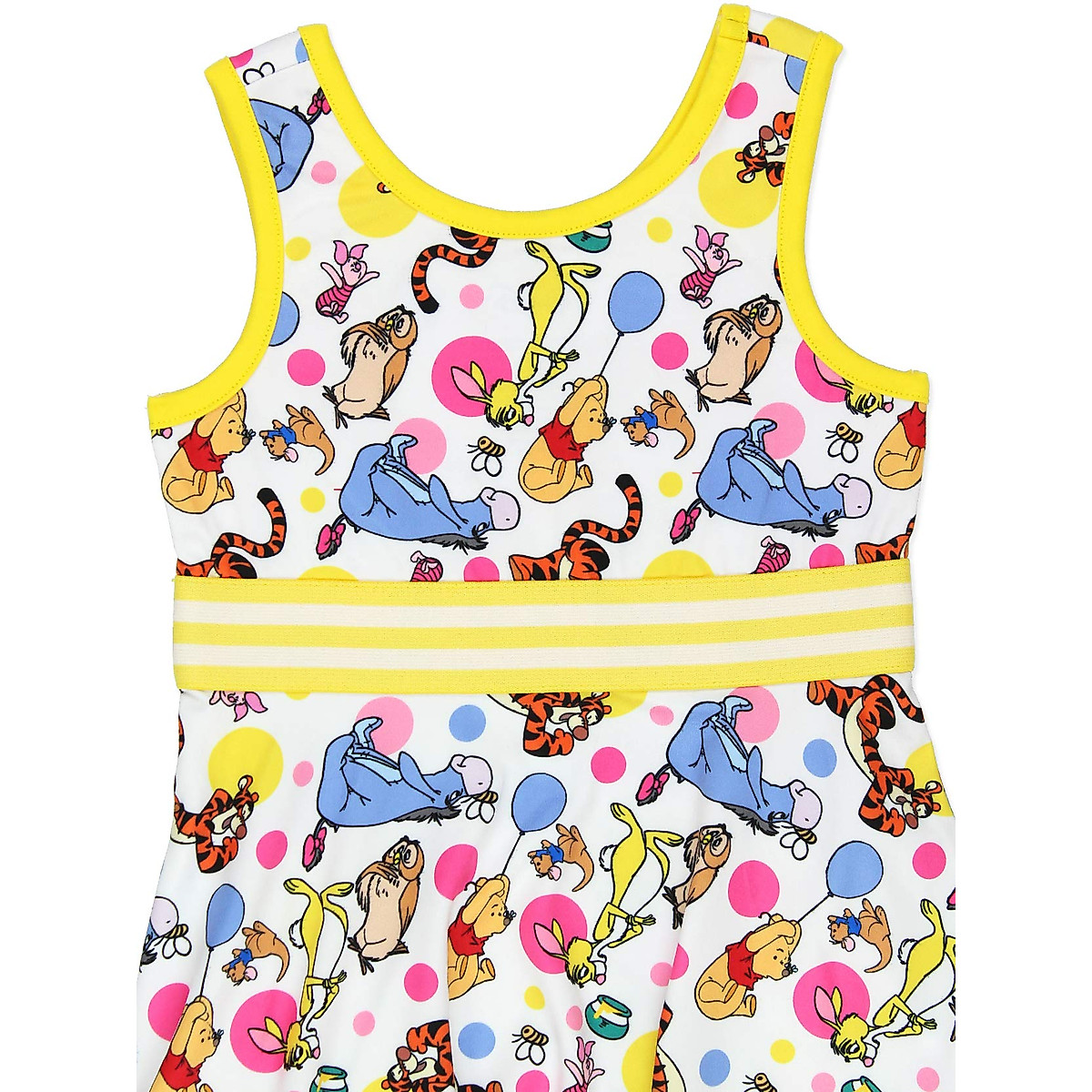 Winnie The Pooh Baby Toddler Girls Fit and Flare Ultra Soft Dress (18 Months, White/Yellow)