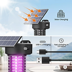 Solar Bug Zapper Outdoor Mosquito Trap Killer Mosquito Killer Lamp，Cordless & Rechargeable ，Fly Zapper Mosquito Catcher Lamp Decor Light for Patio Garden